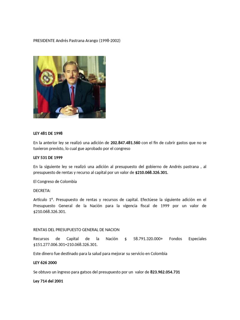 PRESIDENTE Andrés Pastrana Arango | PDF