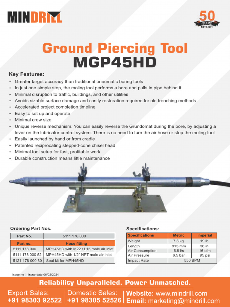 Mindrill Ground Piercing Tool MGP45HD | PDF