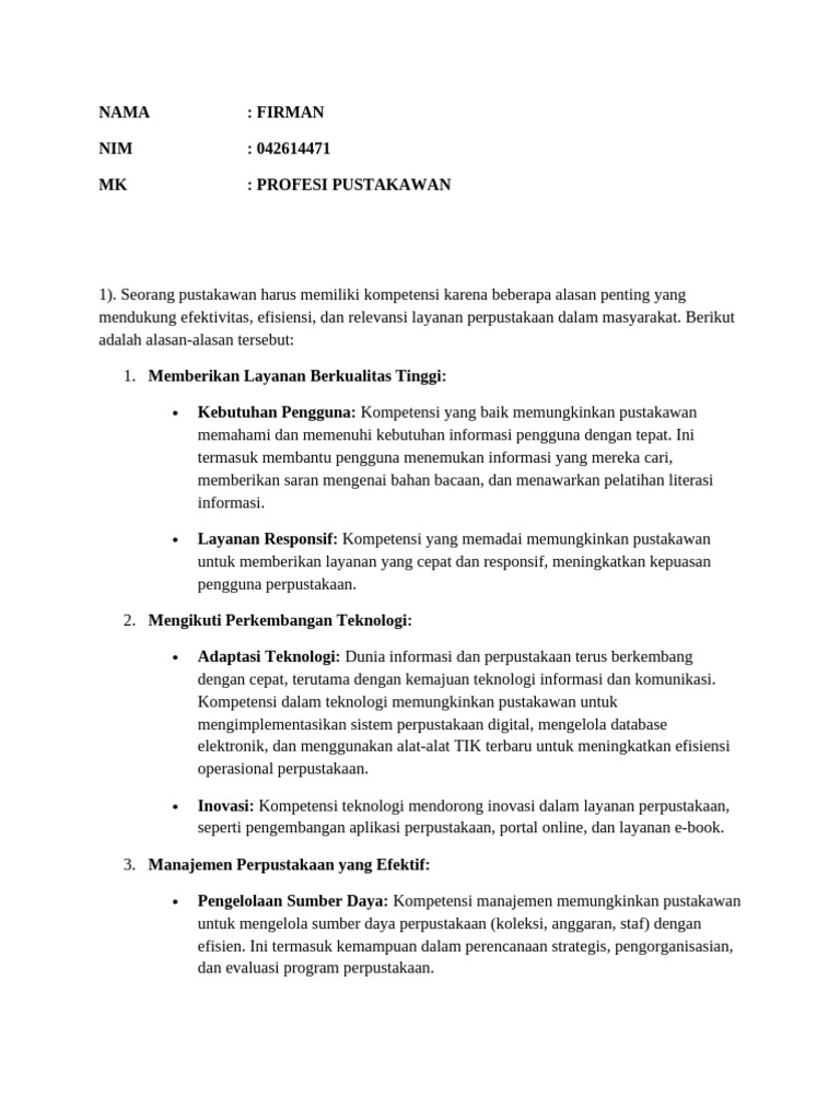 Tugas 2 Firman Profesi Pustakawan | PDF