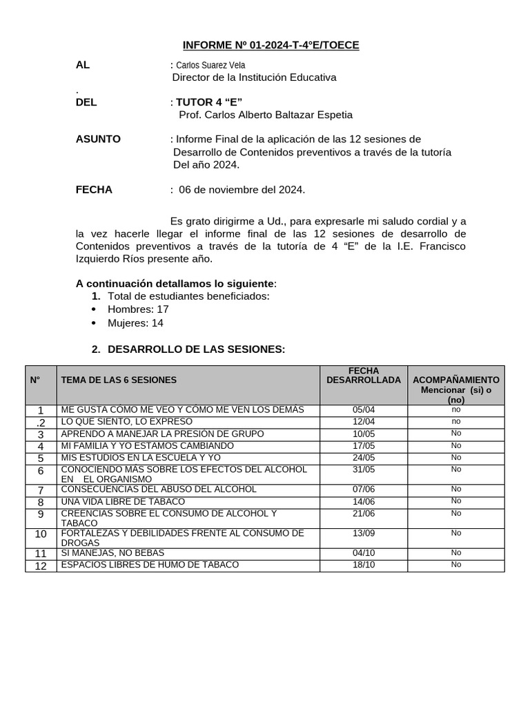 Modelo de Informe Final Del PPPTCD Del Tutor | PDF | Salud y bienestar