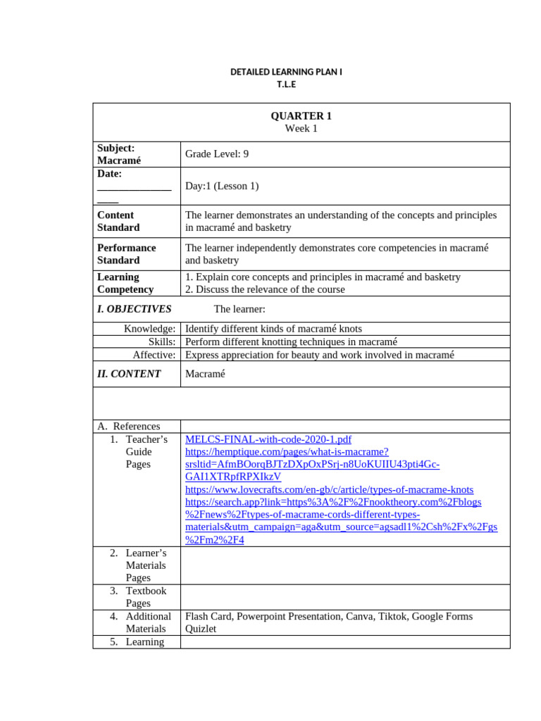 Dlp Template (1) | PDF | Rope | Knot