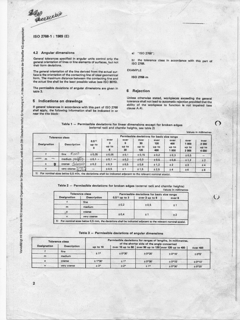 Iso 2768-1 1989 | PDF