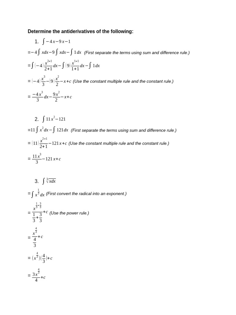 Examples Antidifferentiation | PDF