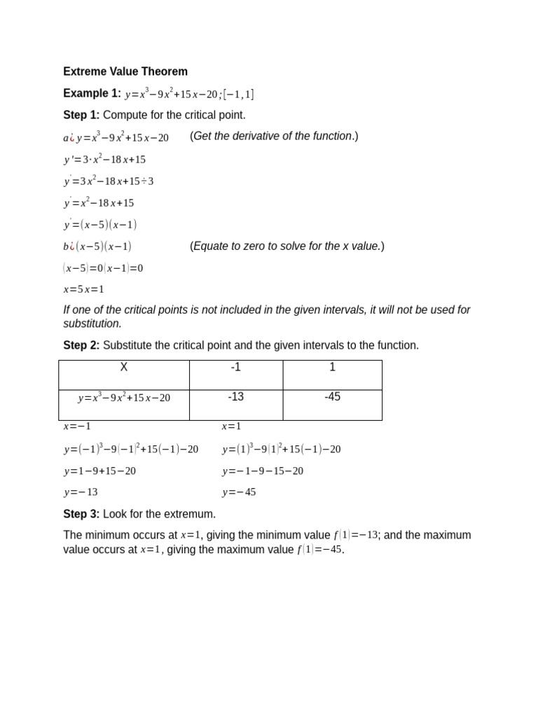 Example Extreme Value Theorem | PDF | Mathematical Objects ...