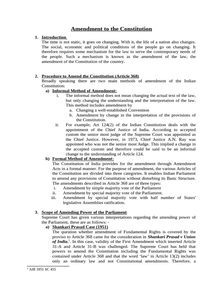 Amendment To The Constitution Notes | PDF | Constitutional Amendment ...