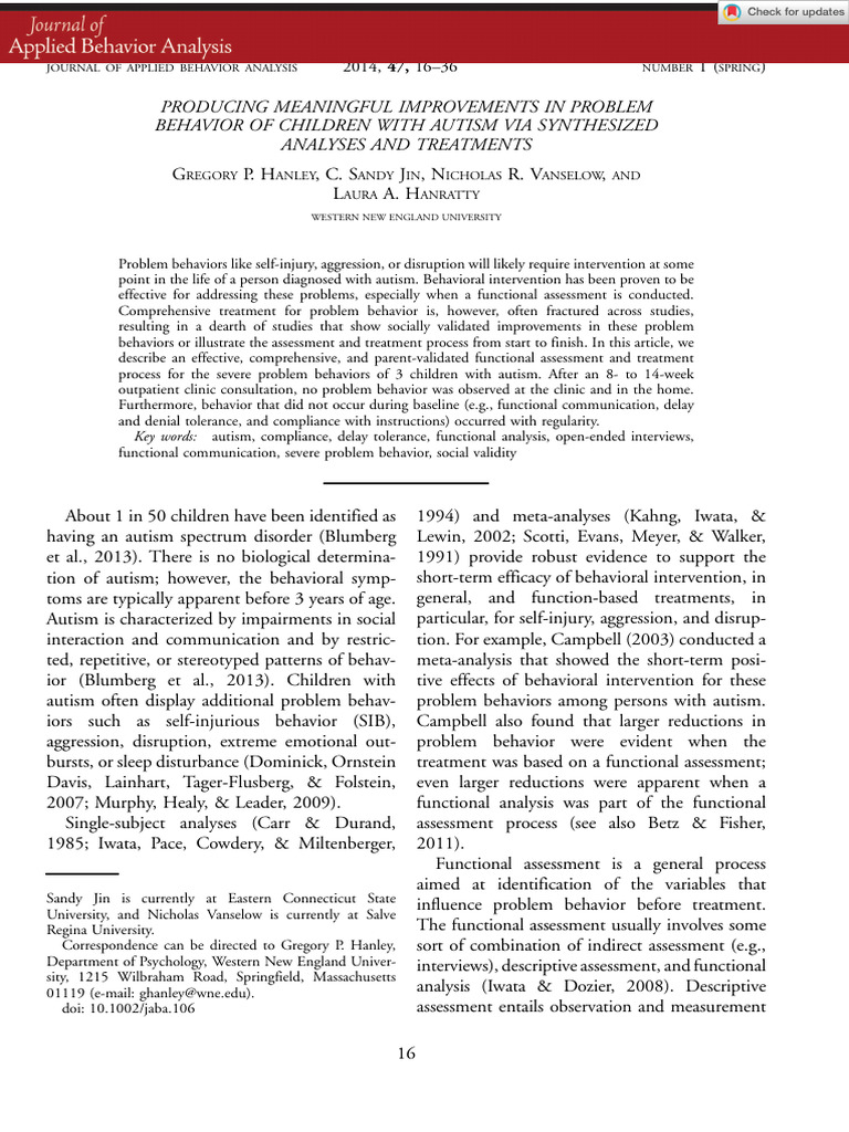 J Of App Behav Analysis 2014 Hanley Producing Meaningful Improvements In Problem Behavior