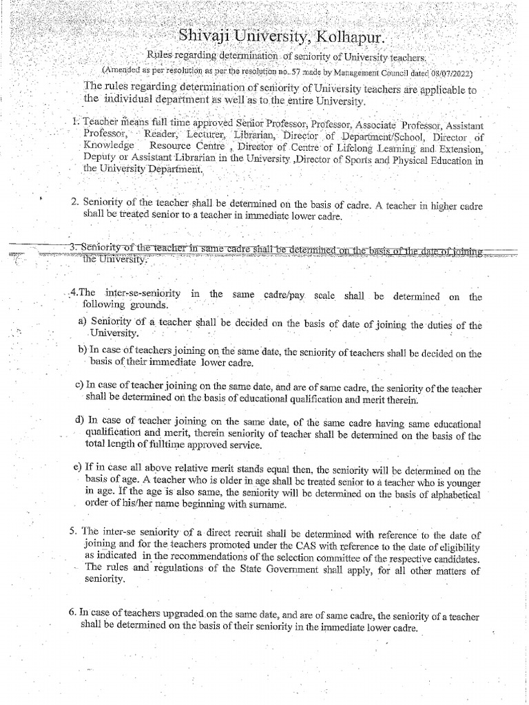University Teeachers Seniority Rules and Regulations | PDF