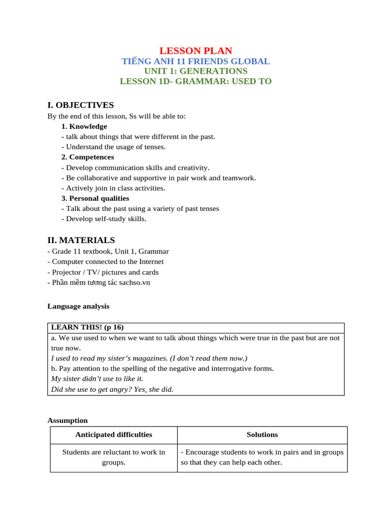 Lesson Plan 1d Pdf Teachers Linguistics
