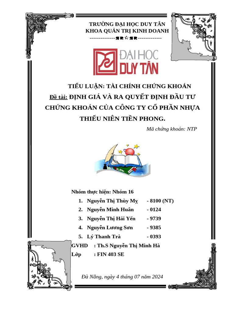 Tlhc - nhóm16 - công Ty Cổ Phần Nhựa Thiếu Niên Tiền Phong - fin 403 Se | PDF