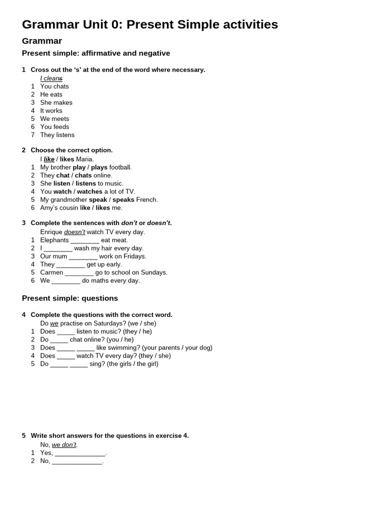 Present Simple Reviewing Activities | PDF | Syntax | Language Mechanics