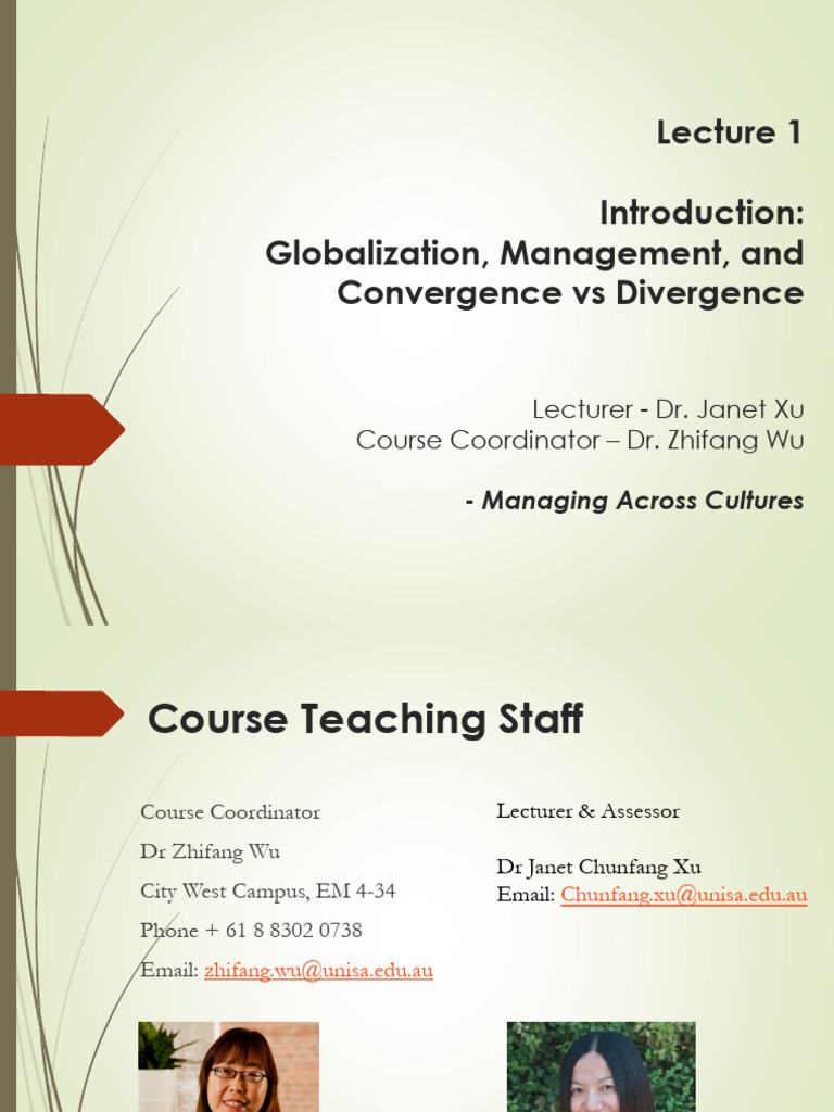 Lecture 1 Introduction Globalization Mgmt And Convergence Vs Divergence Pdf Australia