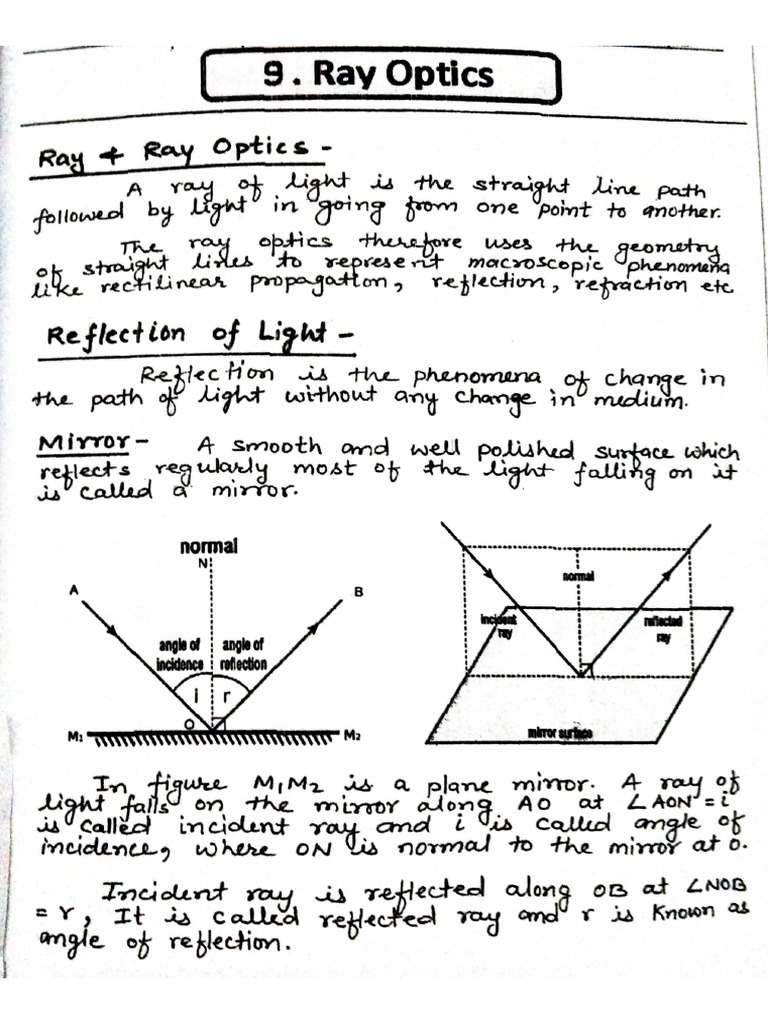 PHY L-9 Ray Optics Notes | PDF