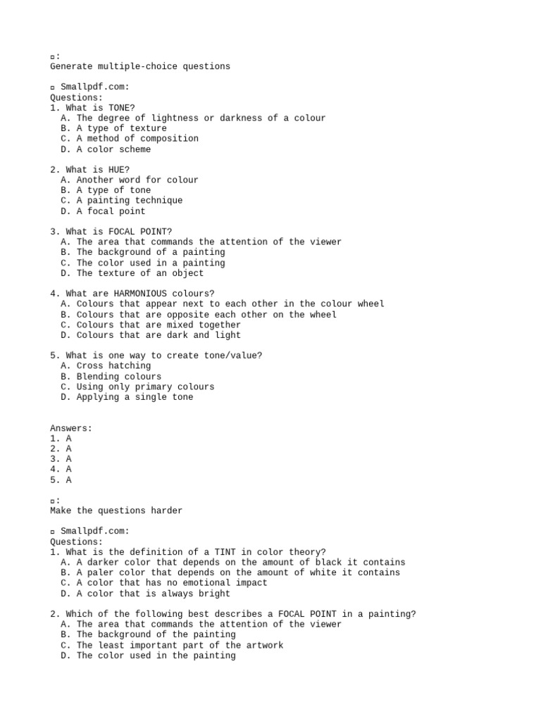 Y7 Retreival Practice Generate-Quiz | PDF | Color | Paintings