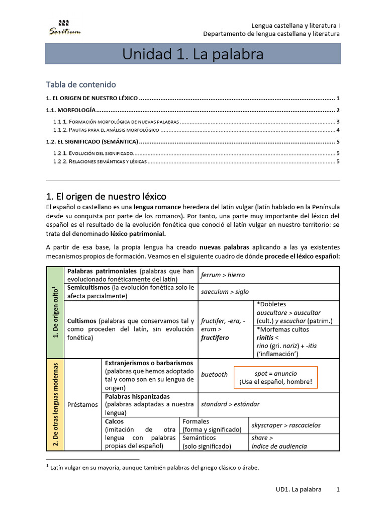 UD1. La Palabra | PDF | Palabra | Morfología (Lingüística)