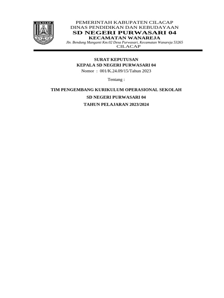 Tim Penyusun KOSP SD Purwasari 2023/2024 | PDF