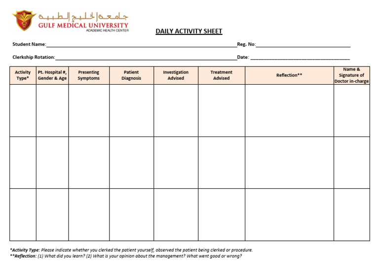 Student Daily Activity Sheet | PDF
