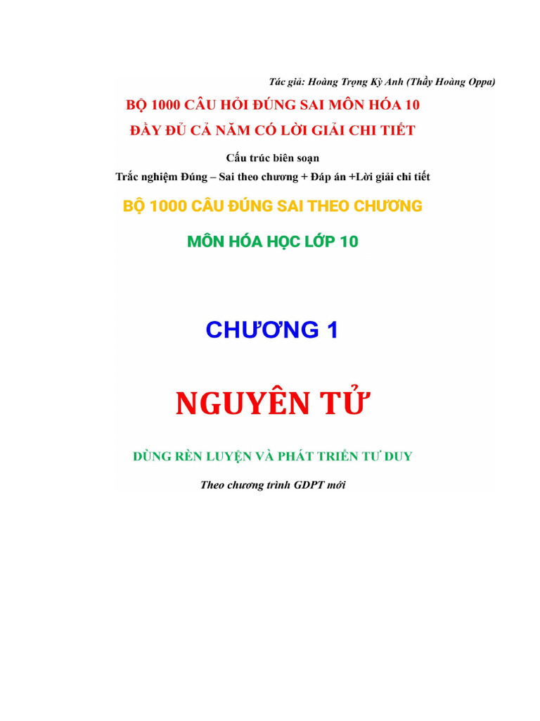 CT Moi Hoa 10 Bo 1000 Cau Hoi Dung Sai Cuc Hay Va Chi Tiet | PDF
