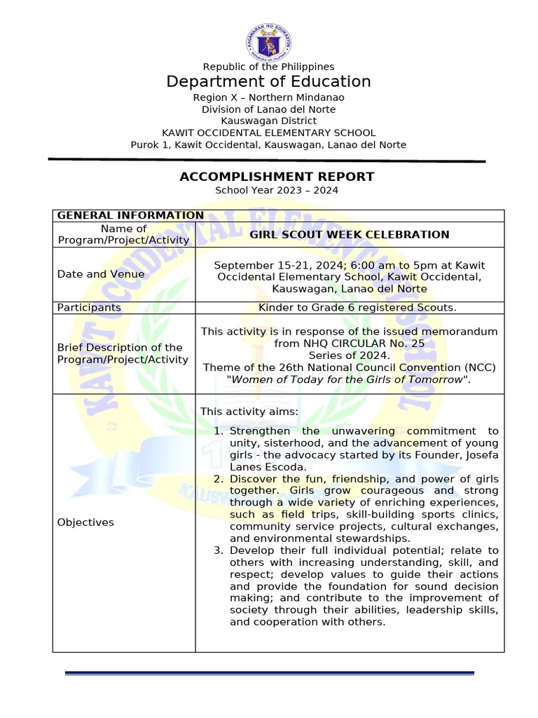 Accomplishment Report GSP WEEK CELEB | PDF