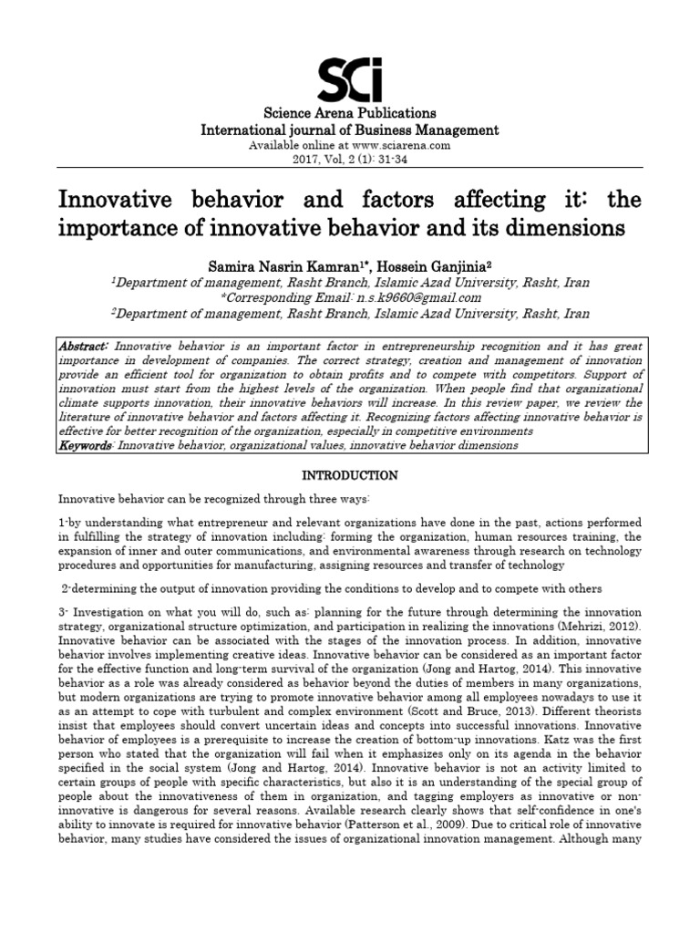 Innovative Behavior and Factors Affecting It The Importance of ...