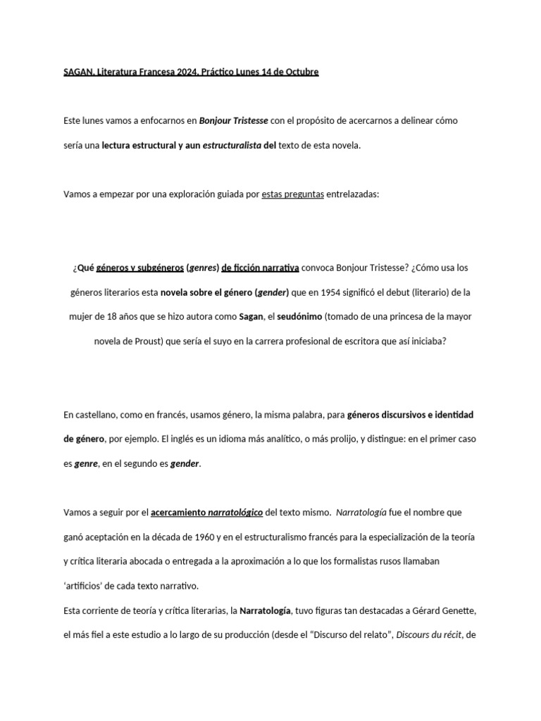 Análisis Narratológico de Sagan | PDF | Novelas | Escritores