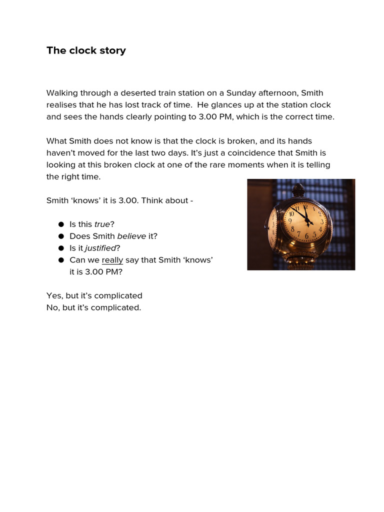 Justified True Belief (The Clock Story) | PDF