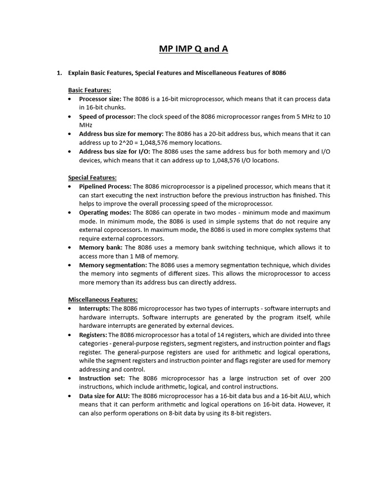 8086 Microprocessor Features & Architecture | PDF | Central Processing Unit | Assembly Language
