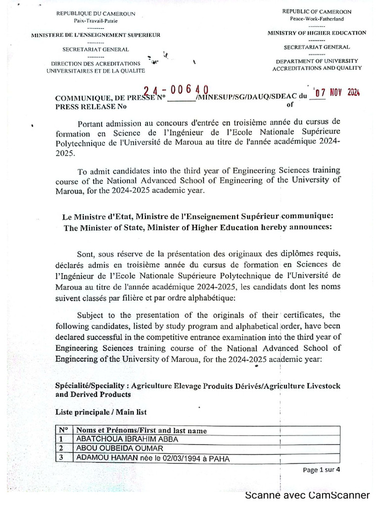 Résultat ENSPM 2024 - 3e Année Cursus de Formation en SC de L'ingénieur ...