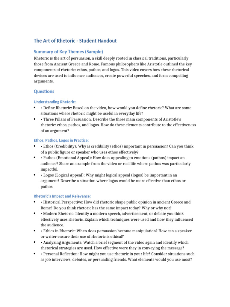 The Art of Rhetoric Student Handout | PDF