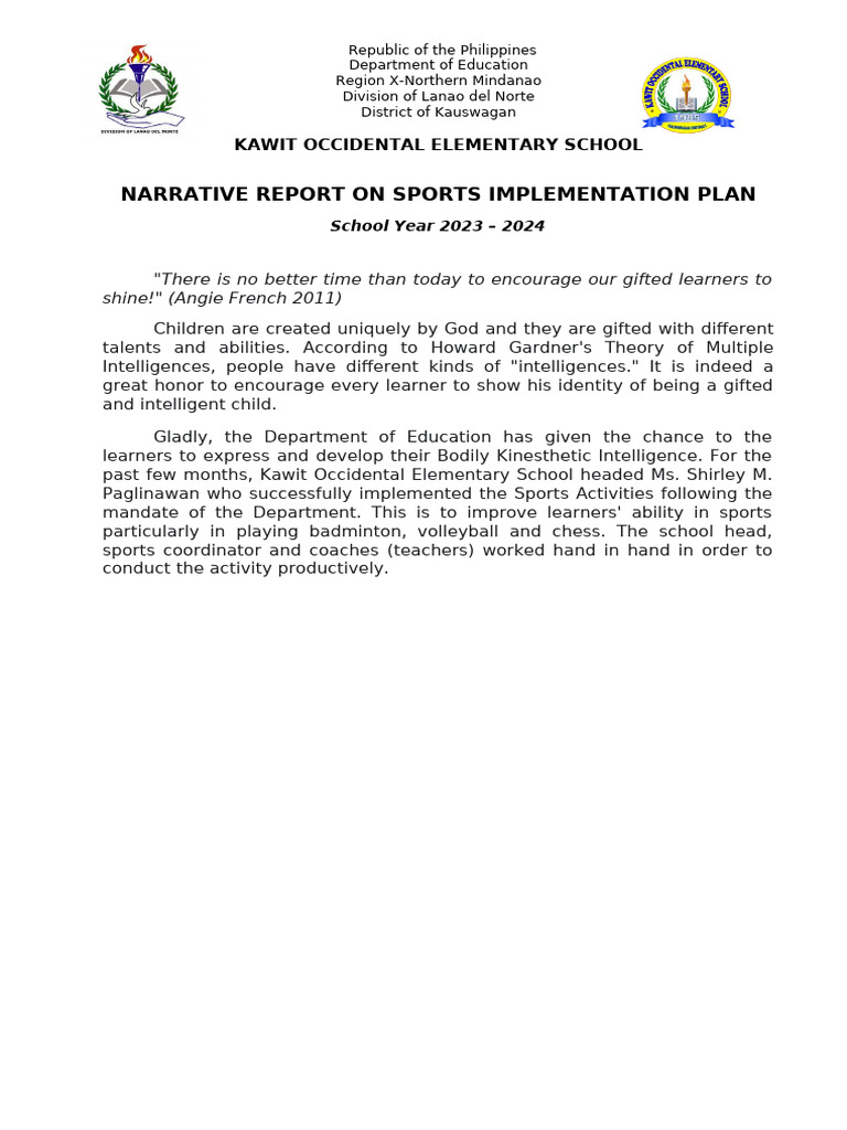 Narrative Report in MAPEH IMPLEMENTATION PLAN | PDF | Career & Growth ...
