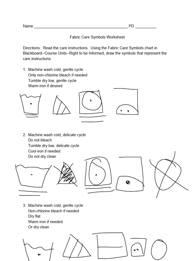 Fabric Care Symbols Worksheet Guide | PDF
