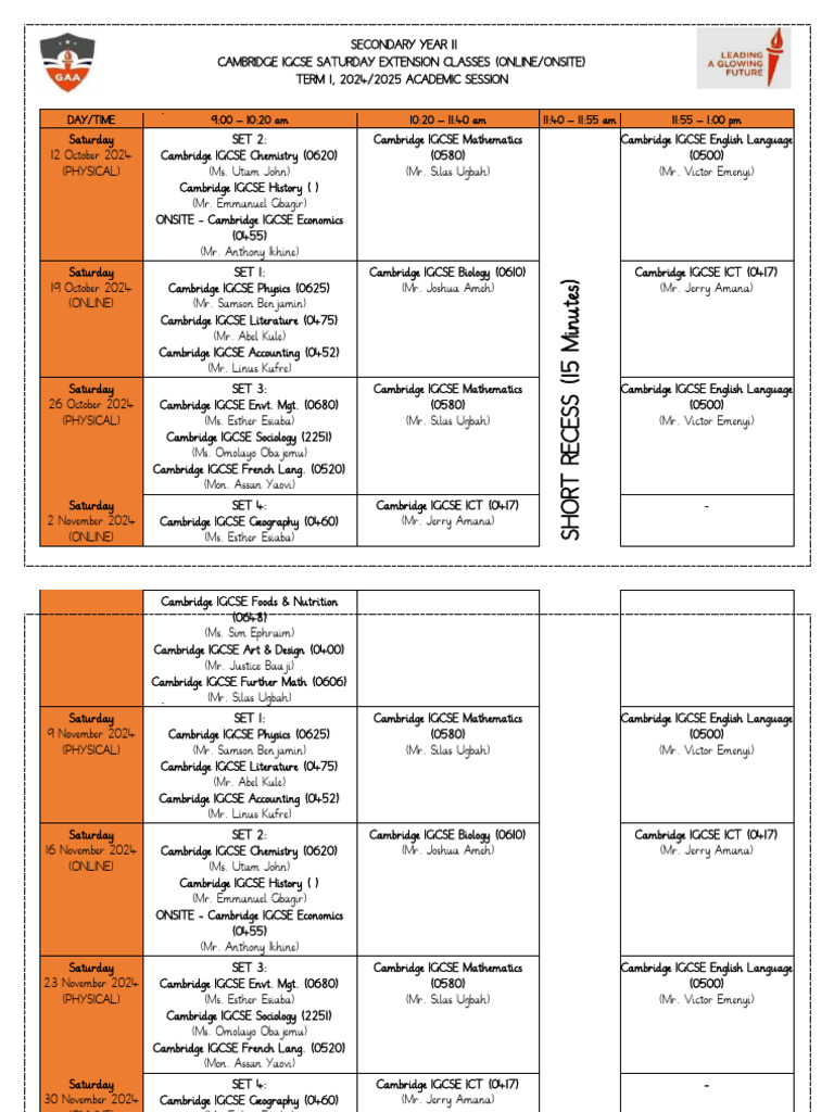 Year 11 Saturday Cambridge Igcse Extension Classes Edited 3-1 | PDF | Science