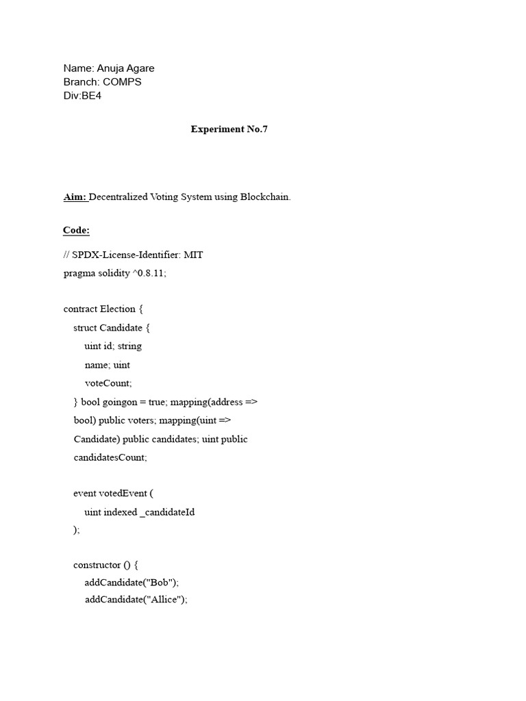 Blockchain Voting for COMPS Students | PDF | Computers