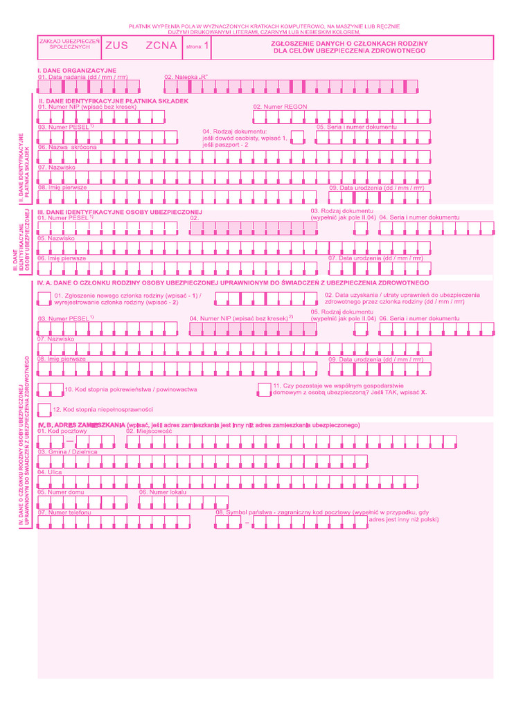 8 Formularz ZUS ZCNA | PDF