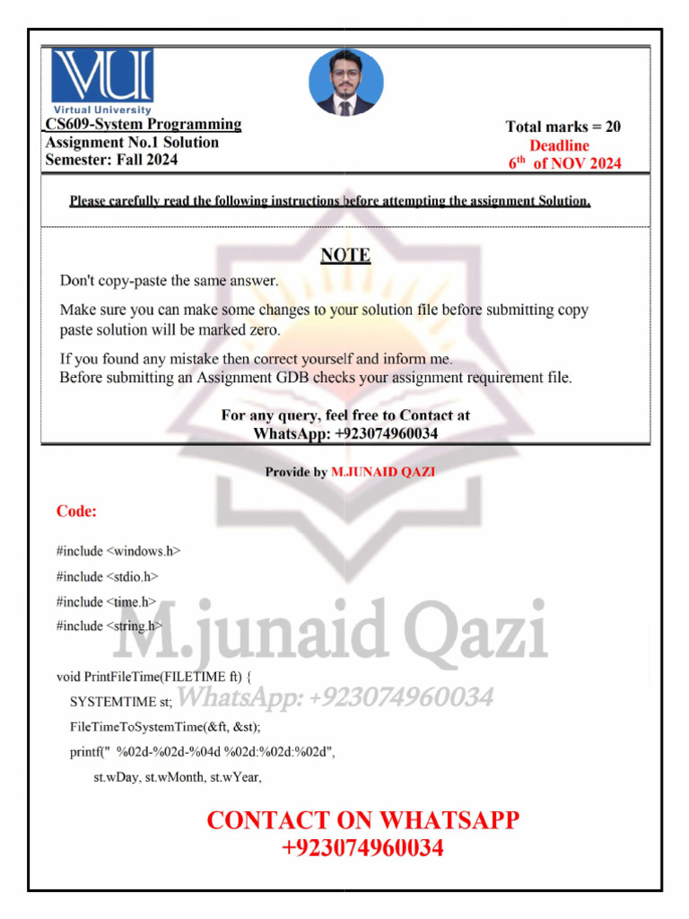 CS609-Assignment 1 Solution Fall 2024 by M.junaid Qazi | PDF