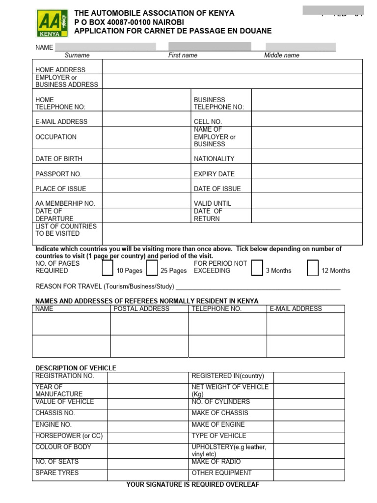 Carnet Application 2013 Kenya | PDF | Customs