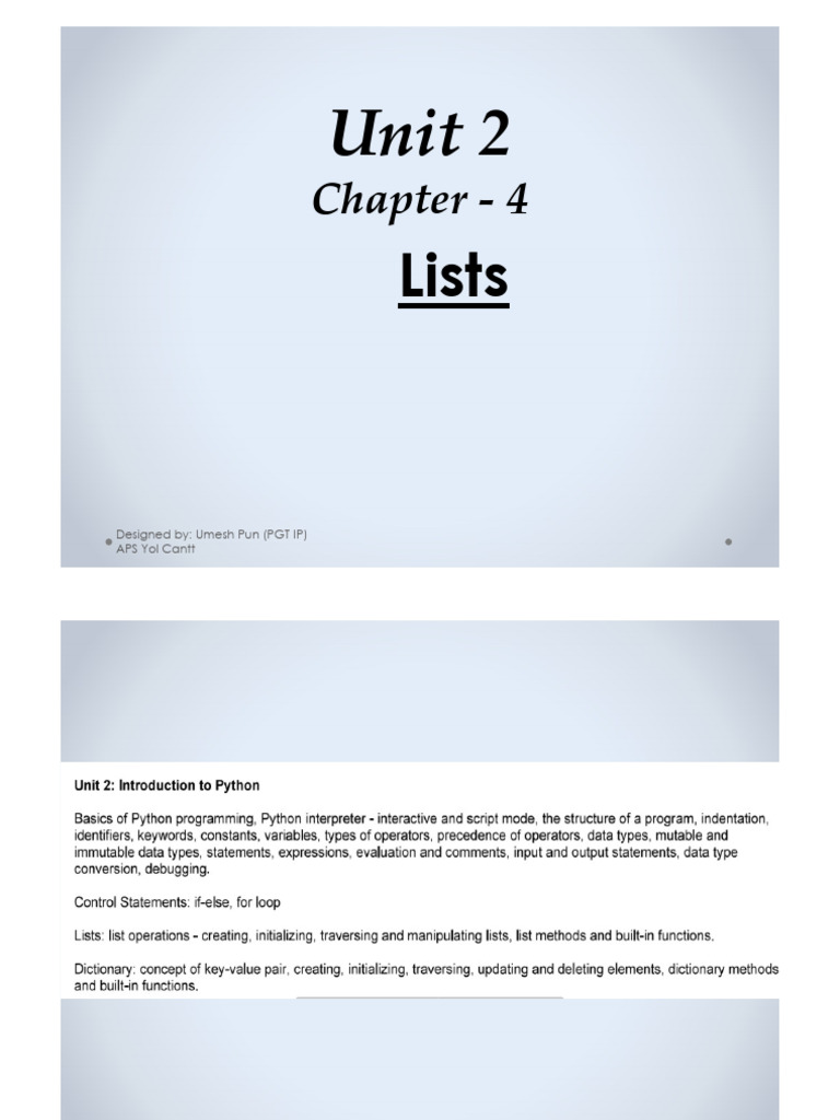 Unit 2 Chapter-4 Lists | PDF | String (Computer Science) | Sequence