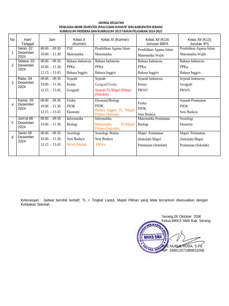 Jadwal PAS 2024 | PDF | Ilmu Sosial