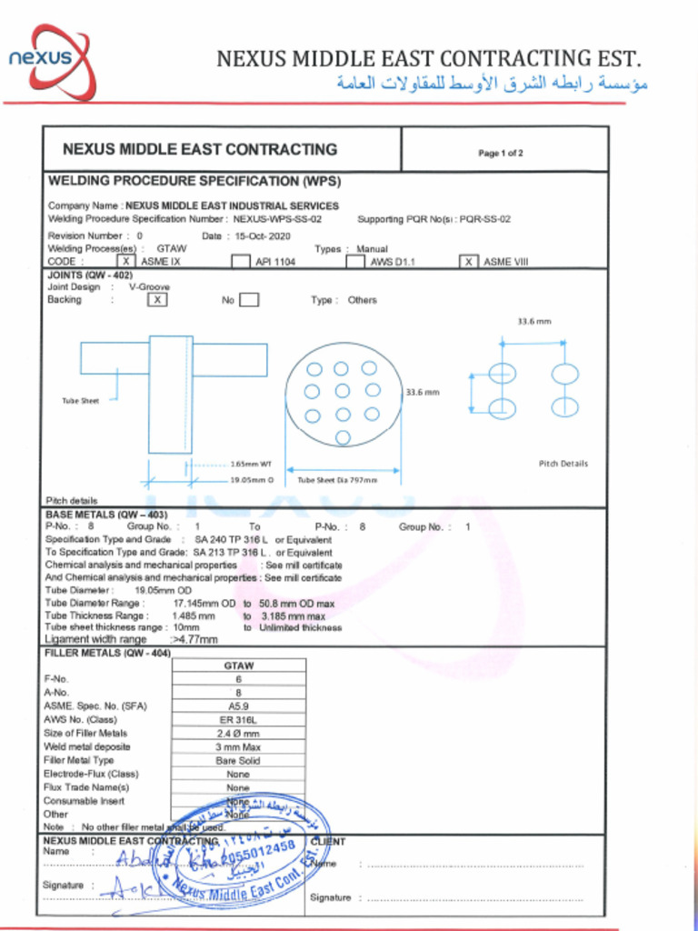 NEXUS-WPS-SS - 02 (SA-213 TP316L Tubes - 140-E-2001) | PDF
