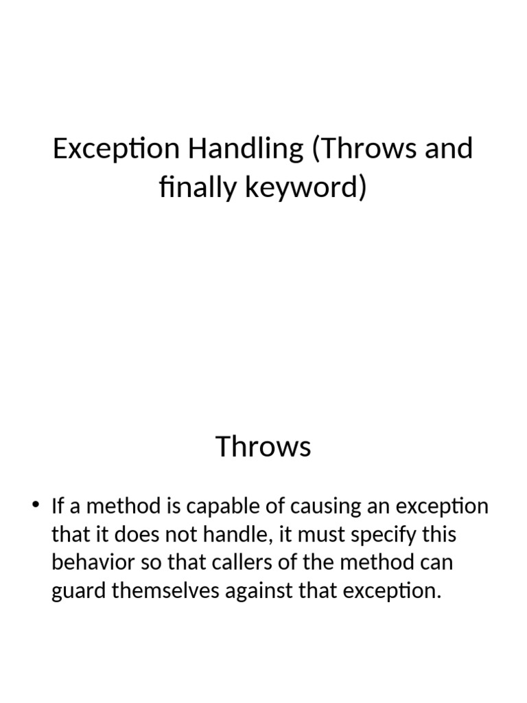 Exception Handling (Throws and Finally Keyword) | PDF | Software ...