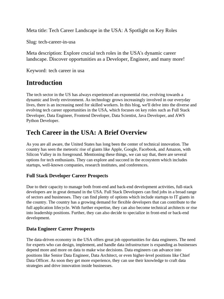 14 Thriving Tech Career Scene in The USA - A Spotlight On Key Roles ...