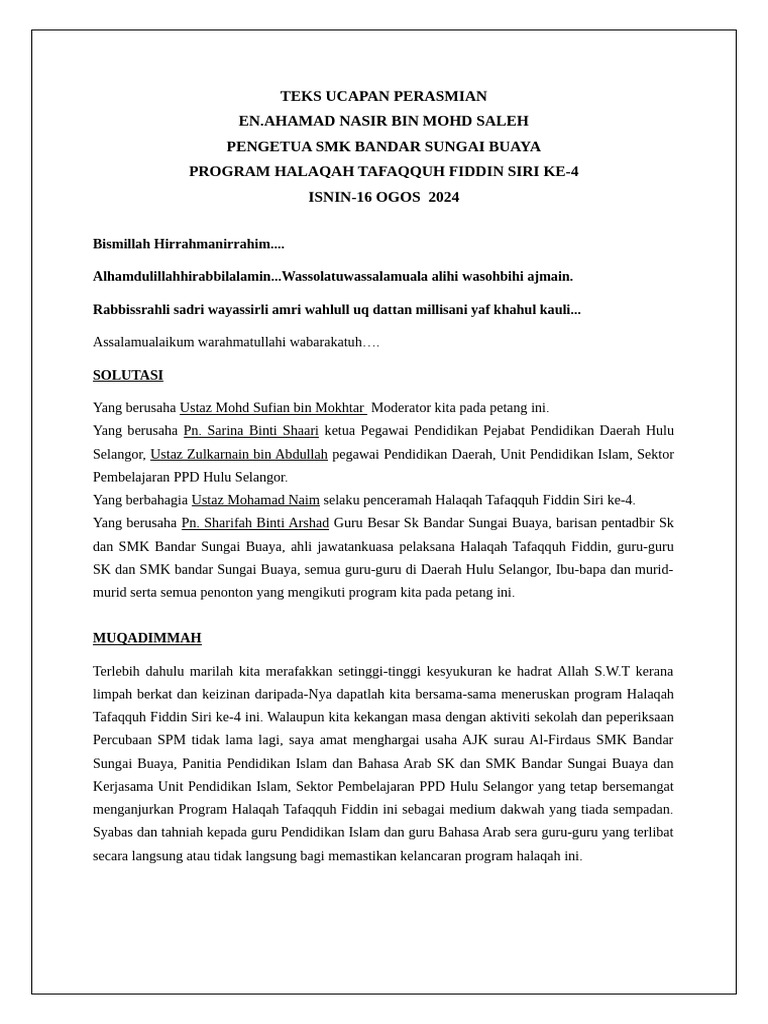 Teks Ucapan Perasmian | PDF