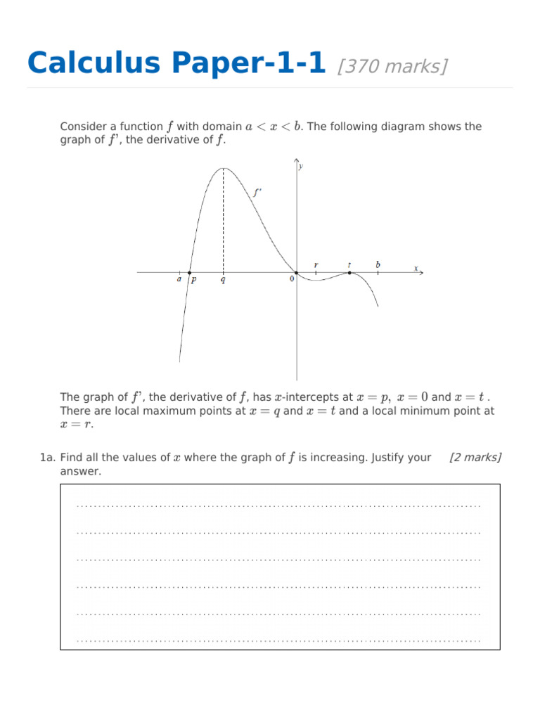 Calculus Paper-1-1: (370 Marks) | PDF | Area | Tangent