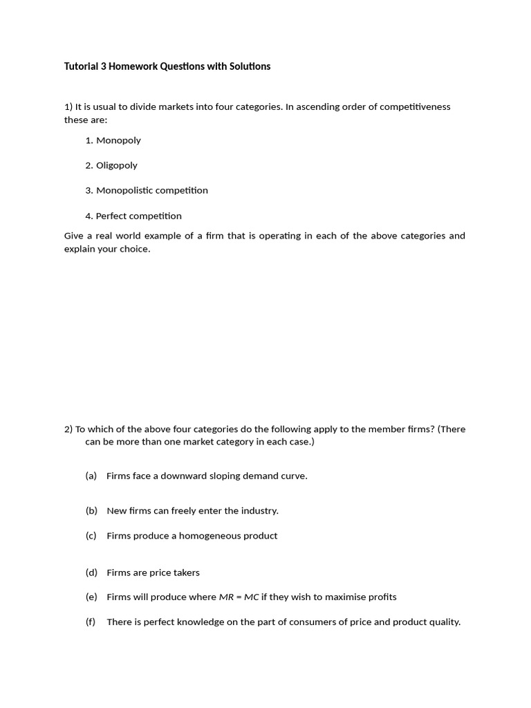 Market Structures and Externalities Homework | PDF