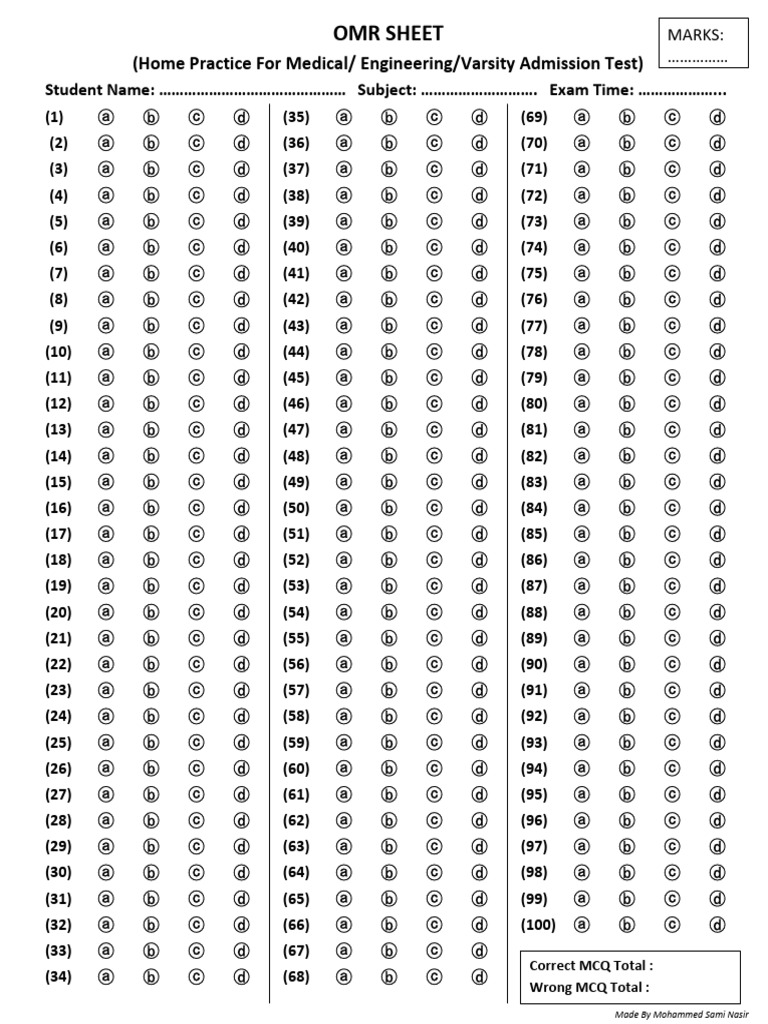 Omr Sheet PDF (100 MCQ) | PDF