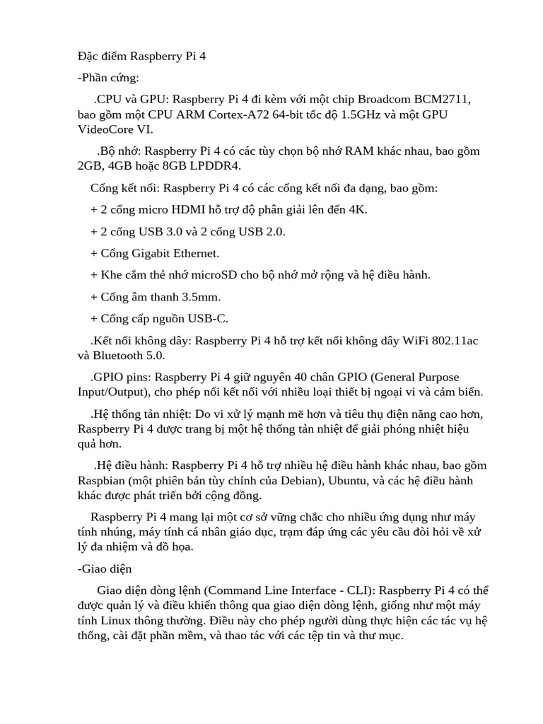 Đặc điểm Raspberry Pi 4 | PDF