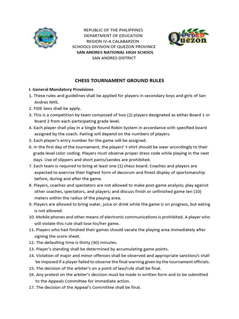 Chess Tournament Ground Rules | PDF | Chess | Abstract Strategy Games