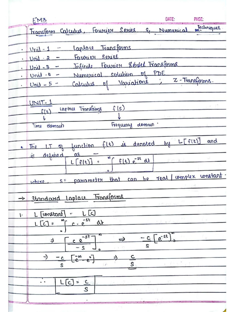 01.laplace Transform Full Notes With Solved Problems | PDF