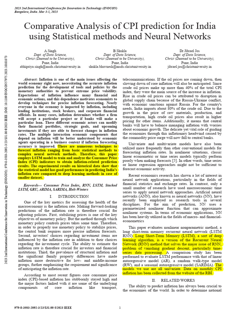 India CPI Prediction Analysis | PDF | Autoregressive Integrated Moving Average | Time Series