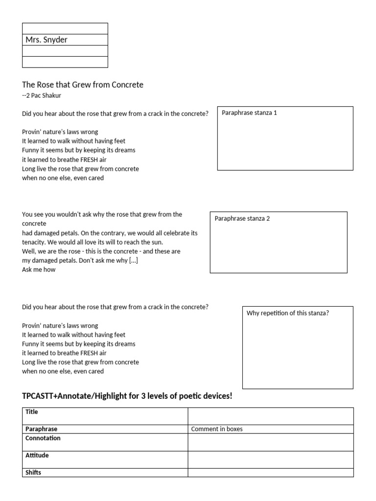 Analyzing "The Rose That Grew" Poem | PDF