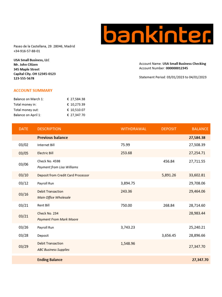 March 2023 USA Small Business Bank Statement | PDF